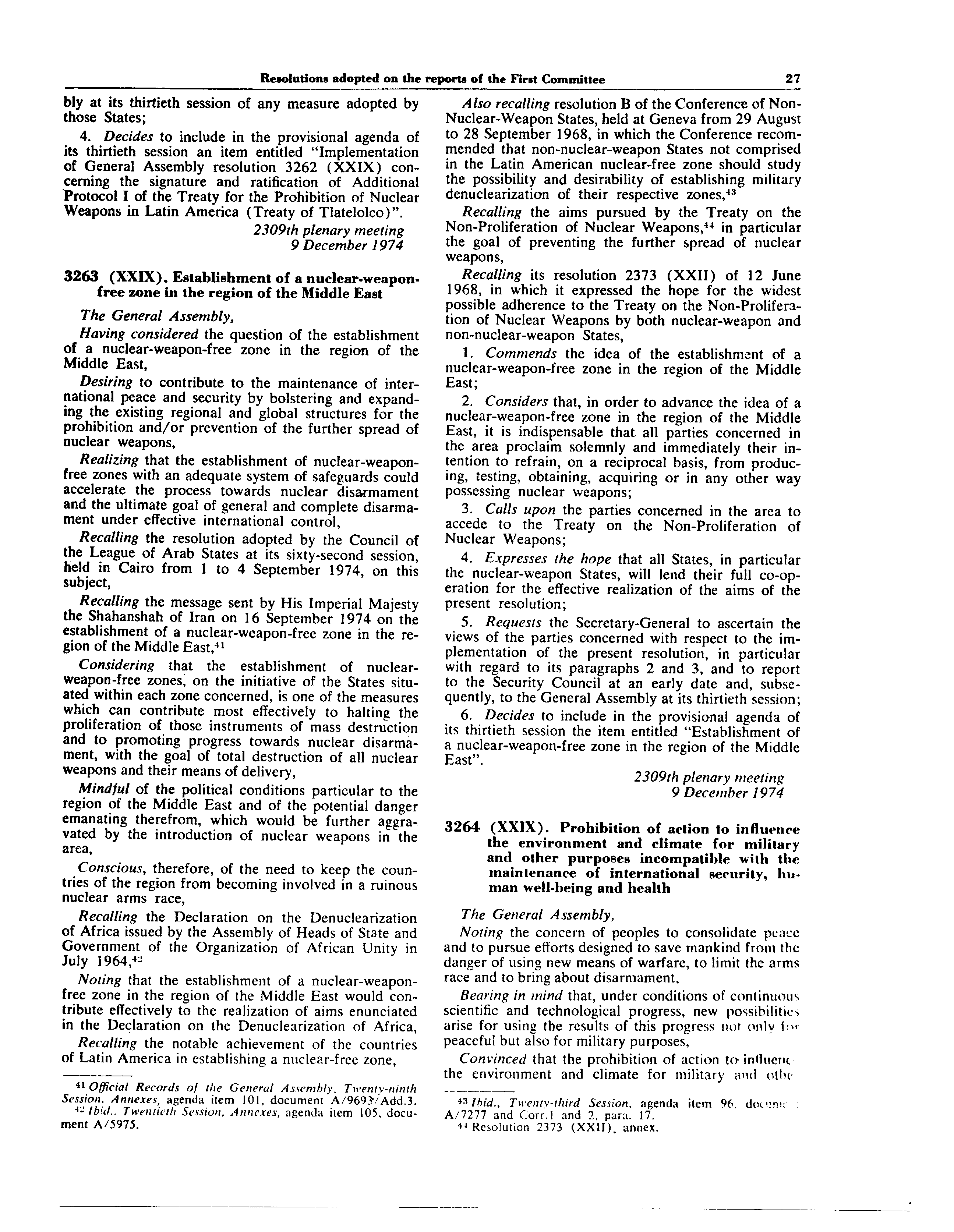 UN General Assembly Resolution 3263 on the "Establishment of a nuclear ...