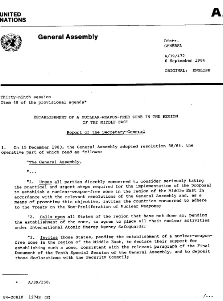 UN Secretary General's Report On "Establishment Of A Nuclear-Weapon ...