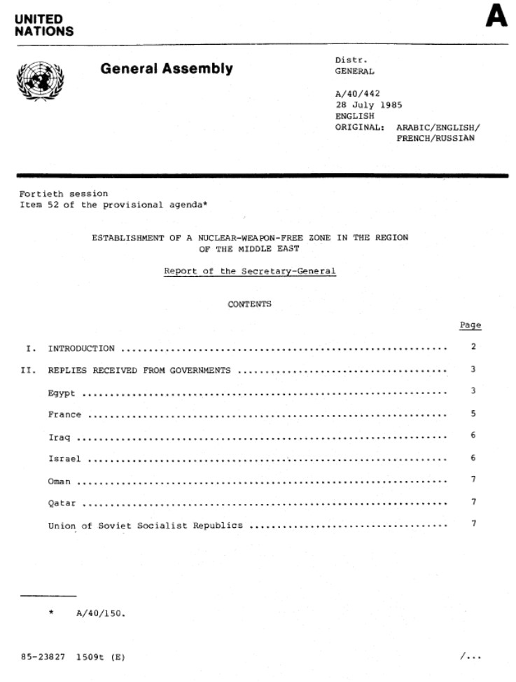 UN Secretary General's Report On "Establishment Of A Nuclear-Weapon ...