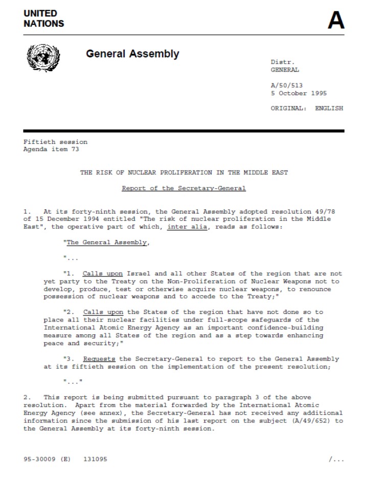 UN Secretary General's Report On "The Risk of Nuclear Proliferation in ...