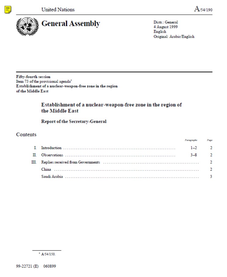 UN Secretary General's Report On "Establishment Of A Nuclear-Weapon ...