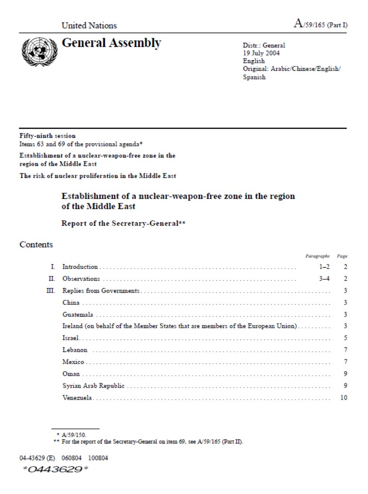 UN Secretary General's Report On "Establishment Of A Nuclear-Weapon ...