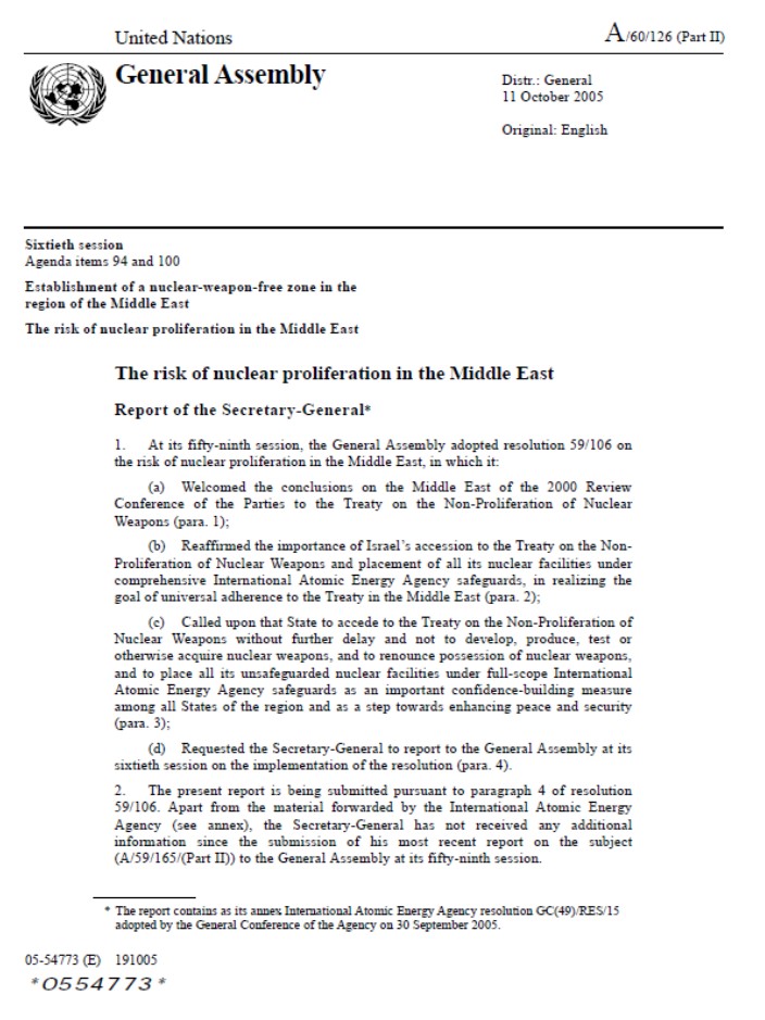 UN Secretary General's Report On "The Risk of Nuclear Proliferation in ...