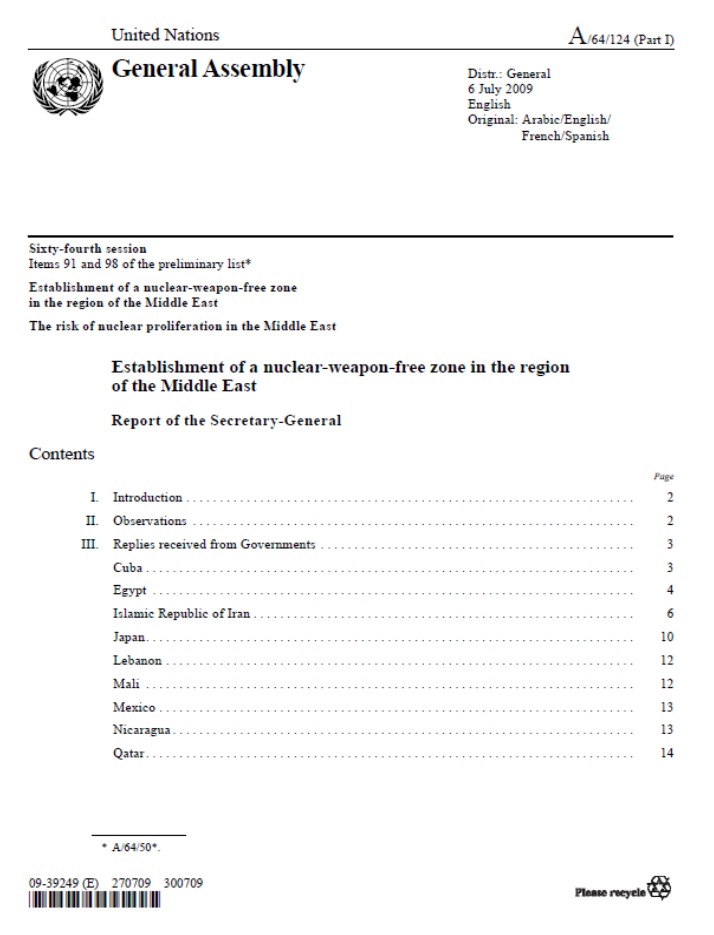UN Secretary General's Report On "Establishment Of A Nuclear-Weapon ...