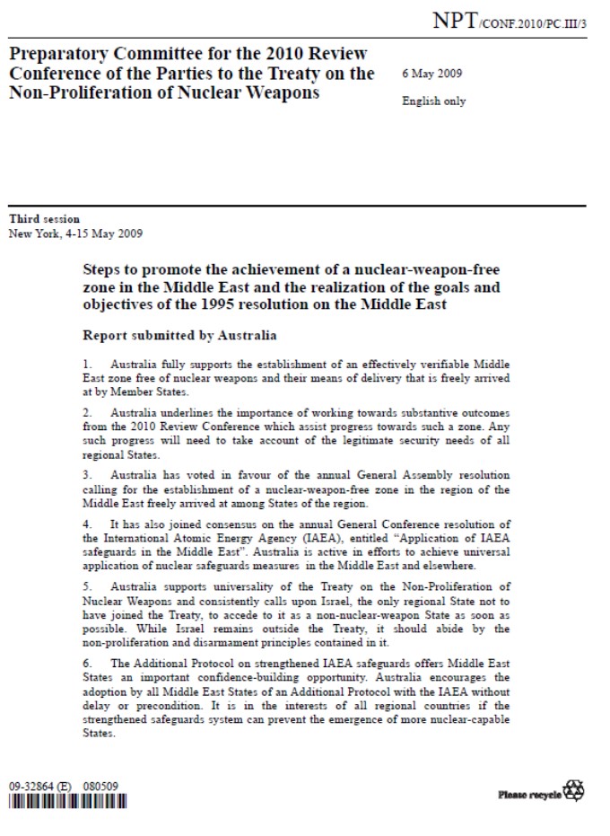 Report by Australia on steps taken in support of the 1995 Resolution on ...