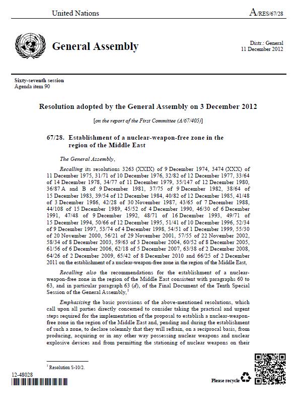 UN General Assembly Resolution 67/28 on the "Establishment of a nuclear ...