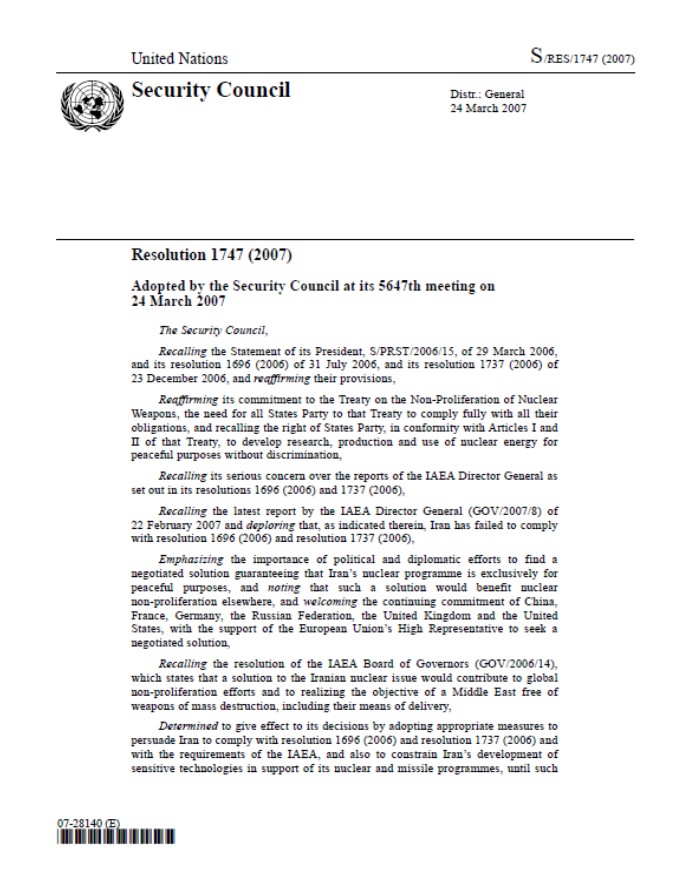 UNSC Resolution 1747 on Iran | UNIDIR