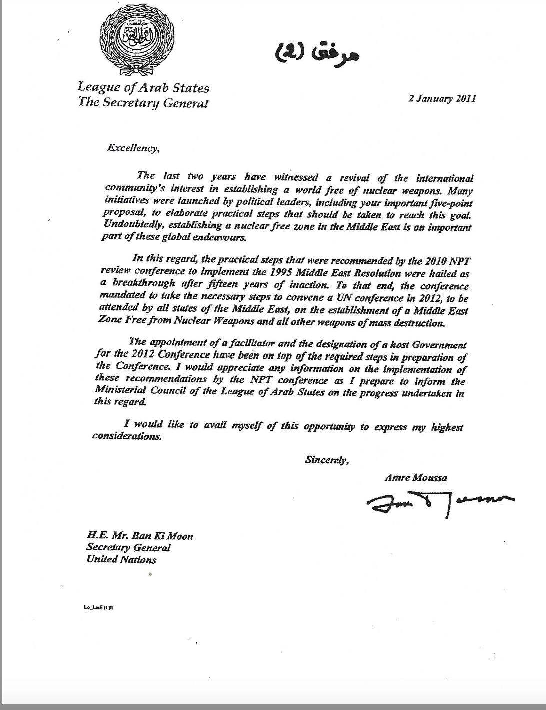 Letter from the LAS-SG to the UNSG regarding Progress of Implementation ...