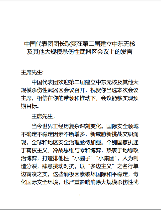 Statement by China at the 2nd Session of the Conference on the ...